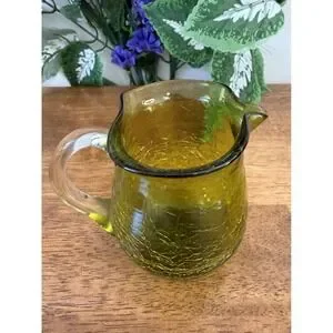Accents | Vintage Olive Green Crackle Glass Pitcher Hand Blown Applied ...